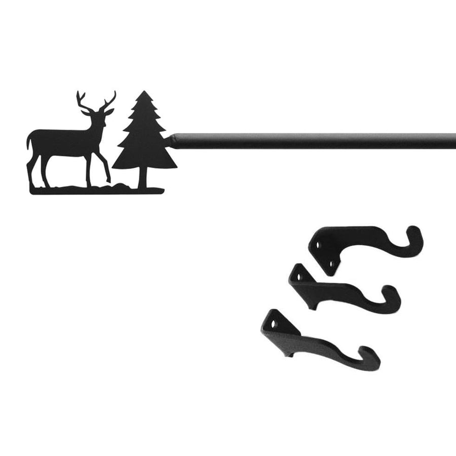 Wrought Iron Metal Deer & Pine Tree Curtain Rod