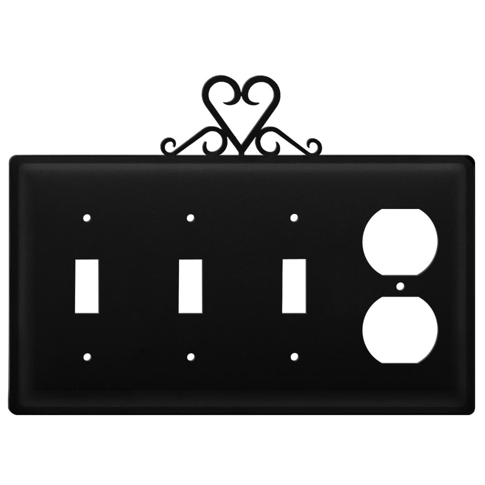 Wrought Iron Metal Heart Triple Switch & Single Outlet