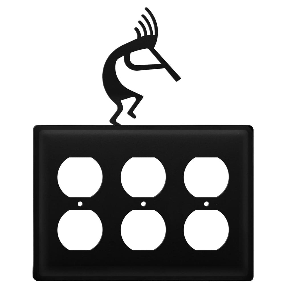 Kokopelli Triple Outlet Cover - Wrought Iron | Durable & Rust-Resistant