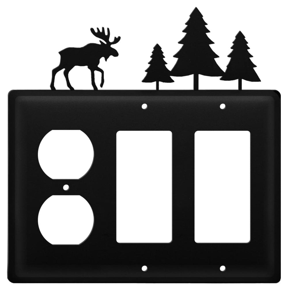 Wrought Iron Metal Moose Pine Trees Outlet Cover & Double GFCI